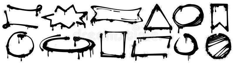 Spray Paint Graffiti Black Frames in Different Shapes with Drips and ...