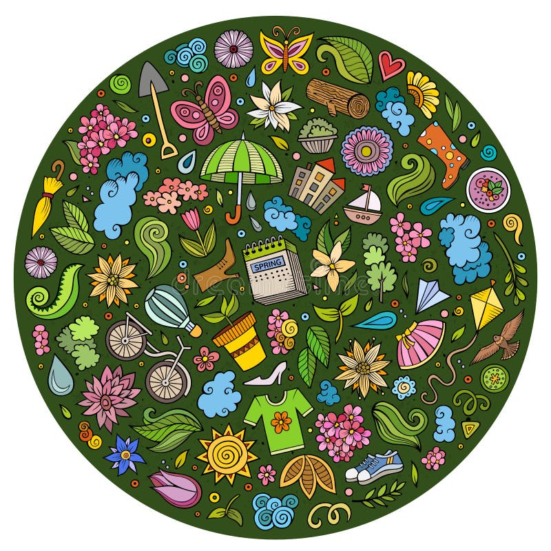 Vector Set of Spring Cartoon Doodle Objects Stock Vector - Illustration ...