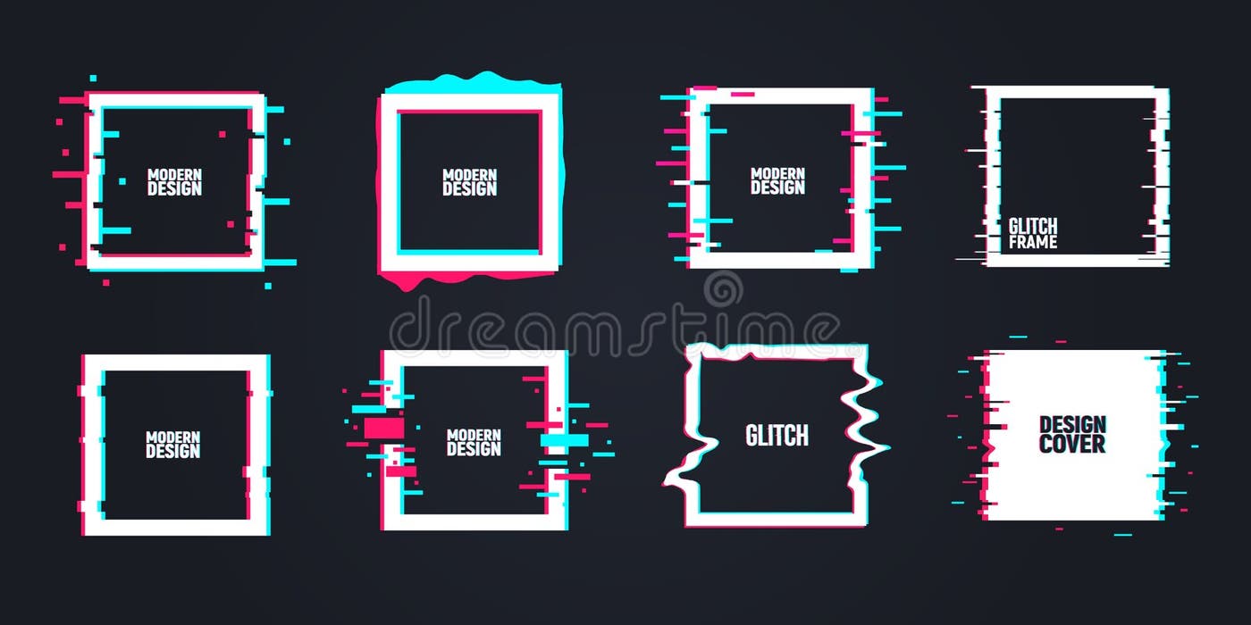 Vector set of square frames in distorted glitch style. Template of ...