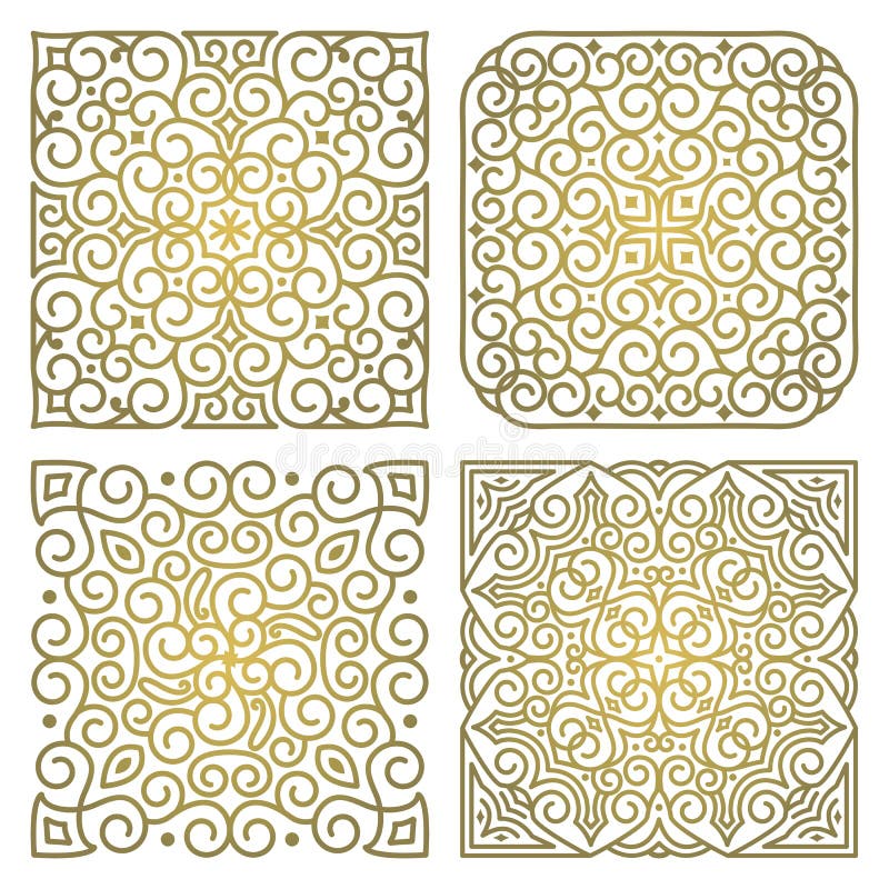 Vector Set of Square Gold Ornament Patterns Stock Vector - Illustration ...