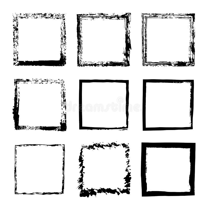 Vector Set of Square Frames Ink 1 Stock Vector - Illustration of black ...