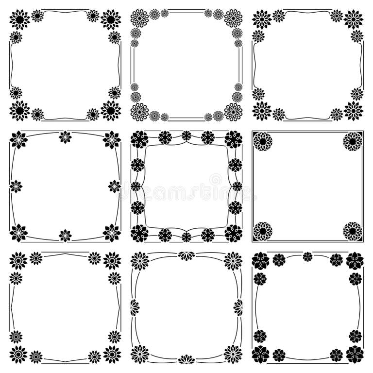 Vector Set of Square Vintage Flower Frames Stock Vector - Illustration of vector, ornament ...