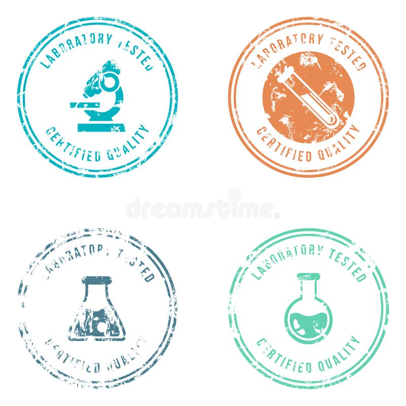 Vector Set of Stamps with Text - Laboratory Tested, Certified Quality ...