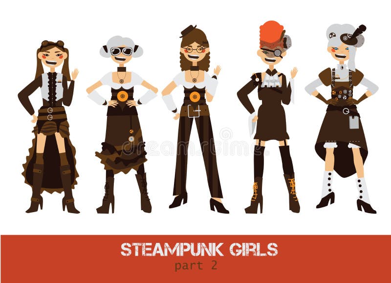 Vector Set with Steampunk Man Cartoon Flat Characters Stock ...