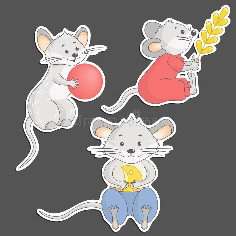 Vector Set of Stickers with Cute Mice Stock Vector - Illustration of ...