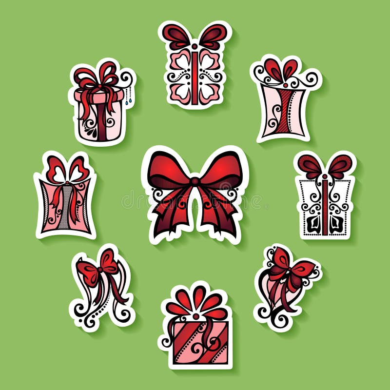 Vector Set of Stickers with Ornamental Holiday Gifts Stock Vector ...