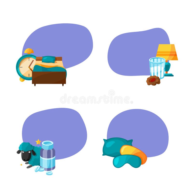 Vector Set of Stickers with Cartoon Sleep Elements Stock Vector ...