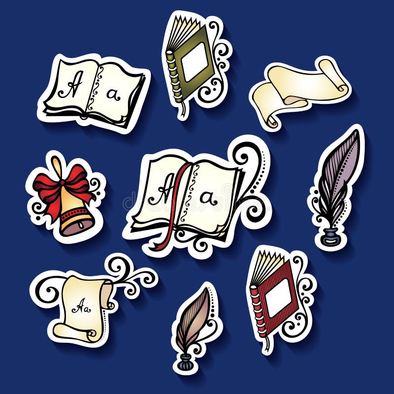 Vector Set of Stickers with School Supplies Stock Vector - Illustration ...