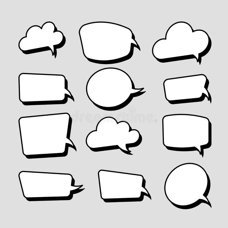 Vector Set of Stickers of Speech Bubbles. Blank Empty White Speech ...