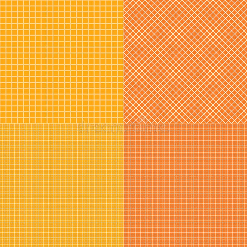 Set of Striped and Grid Cells Seamless Patterns. Orange with Yellow ...