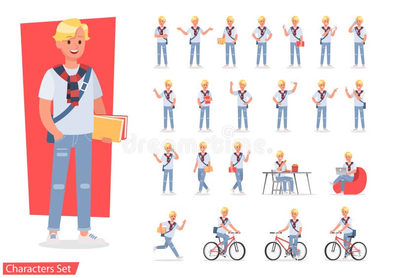 Vector Set of Students Young Man Character Design. No8 Stock Vector ...