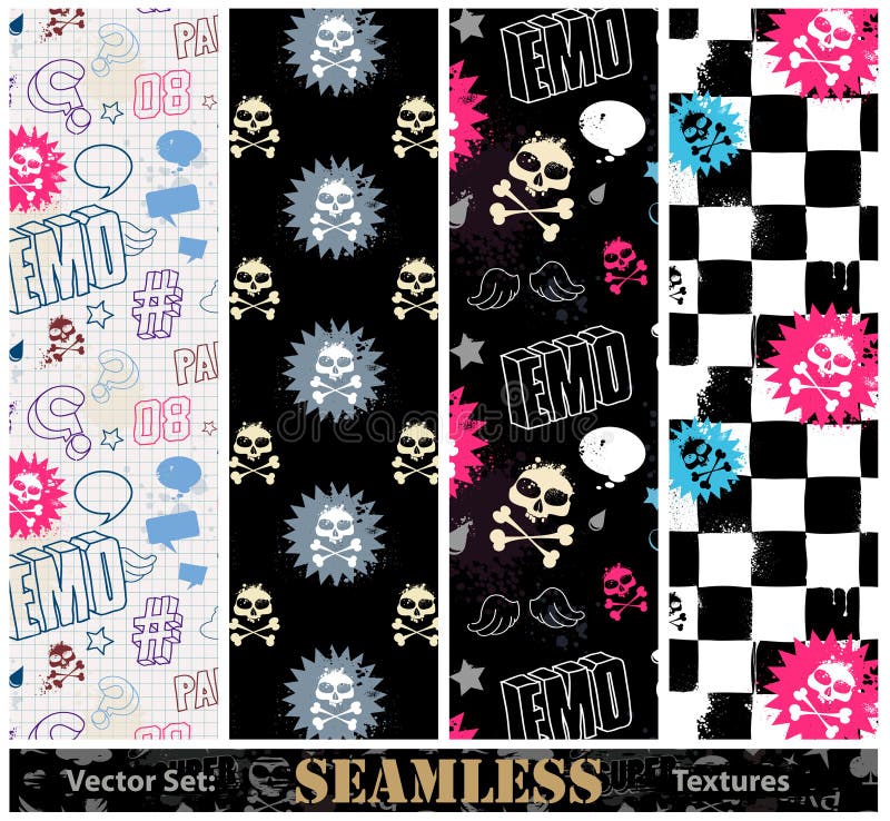 Vector Set of Stylish Emo Seamless Textures Stock Vector - Illustration ...