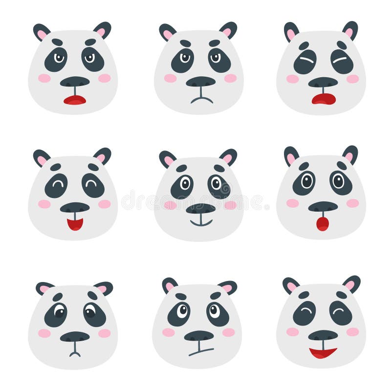 Vector Set with Sweet Panda Bear Emotion Faces Isolated on White Stock ...