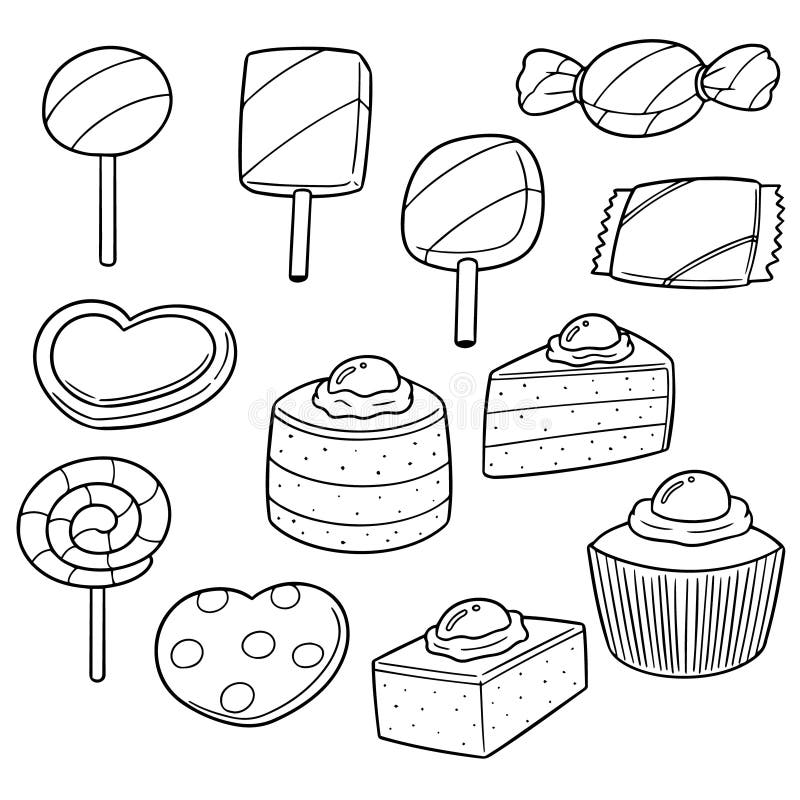 Vector Set of Sweets and Candies Stock Vector - Illustration of draw ...