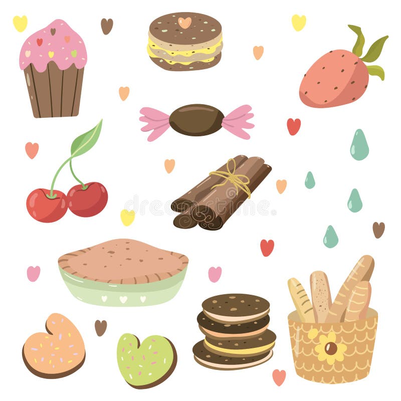 Vector Set of Sweets in Flat Style Stock Vector - Illustration of bowl ...