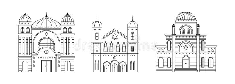 Vector Set of Synagogue Illustrations. Religious Architectural Building ...