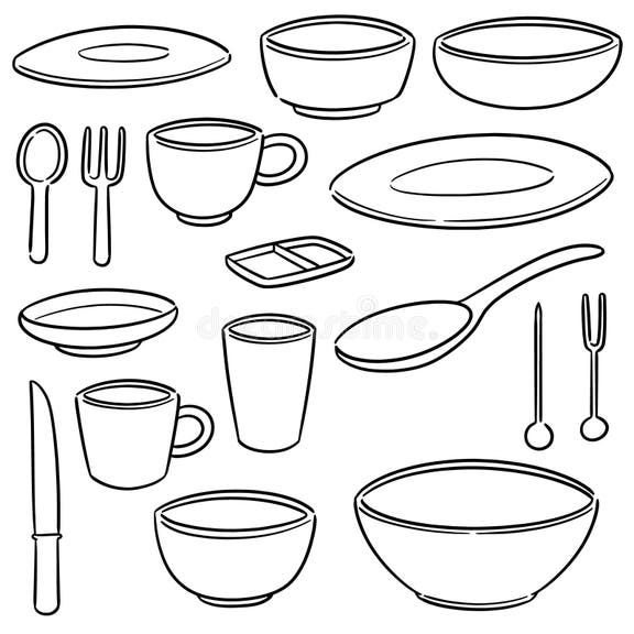 Vector set of tableware stock vector. Illustration of drawn - 133588230