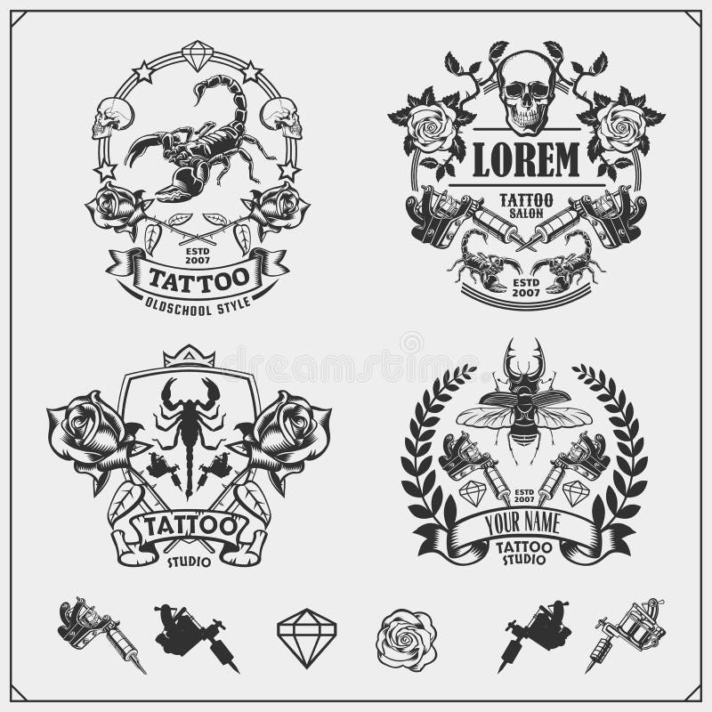 Set of Tattoo Salon Labels, Badges and Design Elements. Tattoo Studio ...