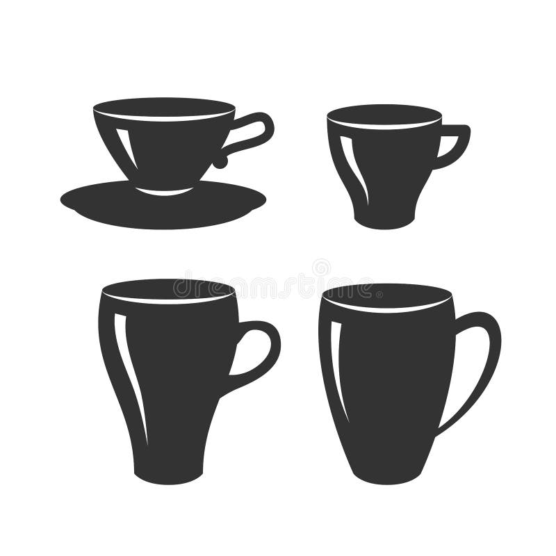Vector Set of Tea and Coffee Cups of Various Shapes Isolated on a White ...