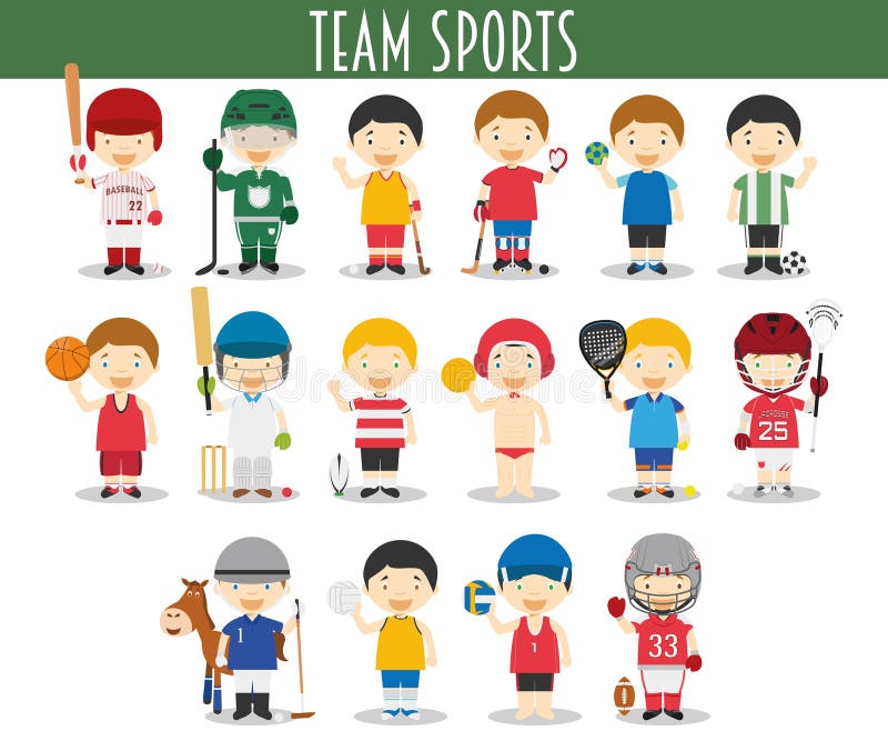 Vector Set of Team Sports in Cartoon Style Stock Vector - Illustration ...