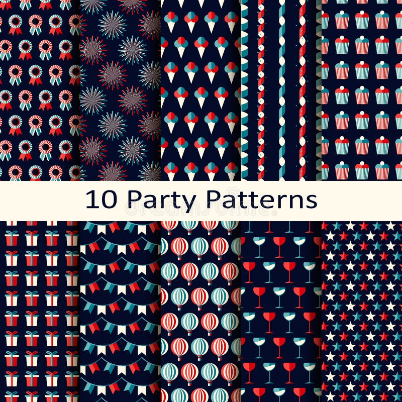 Vector Set of Ten Seamless Vector Party Patterns Stock Vector ...