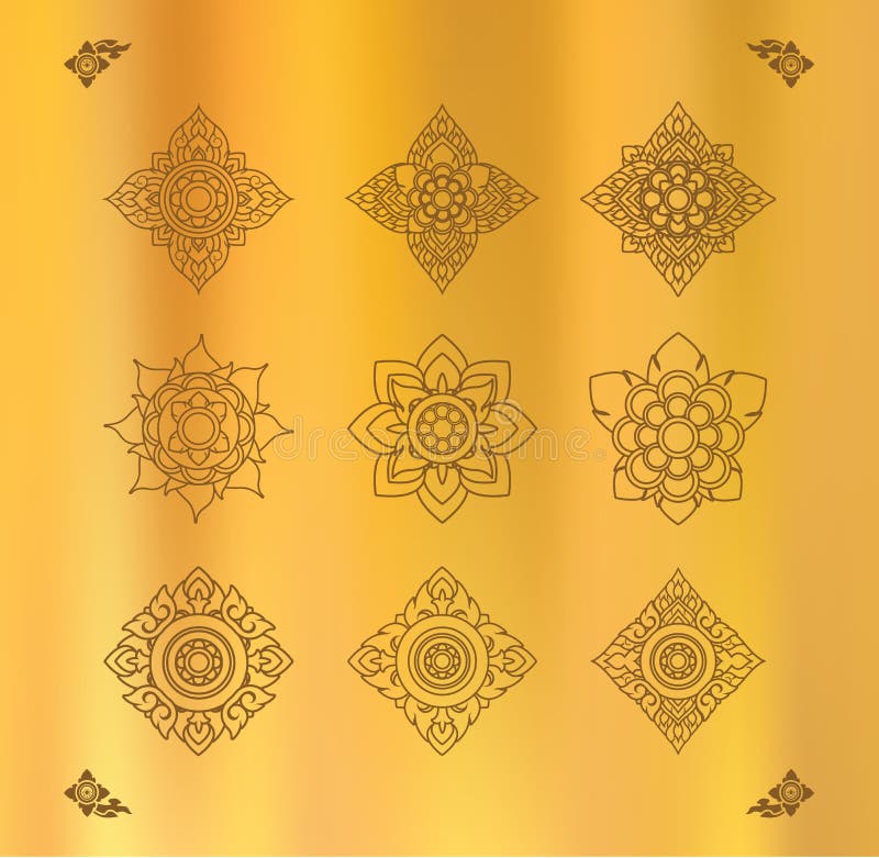 Vector Set of Thai Art Design on Gold Cloth Stock Vector - Illustration ...