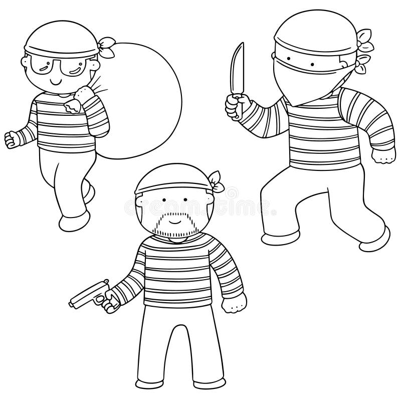 Cute Thief Character Vector Cartoon Illustration Bandit With Bag