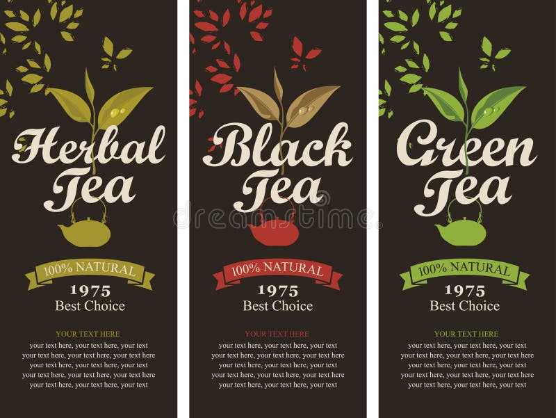 Set Of Labels For The Black, Green And Herbal Tea Stock Vector ...