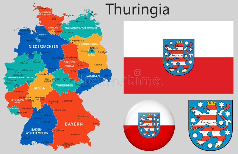 Thuringia Flag Coat Arms Map Vector Stock Illustration - Illustration ...