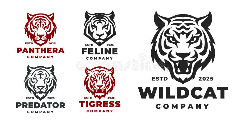 Tiger Emblem Set Featuring Wild Cat Company Logos Stock Illustration ...