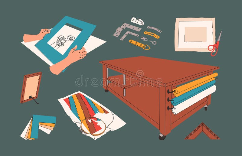 Vector Set of Tools for Framing Paintings and Embroidery. Framing ...