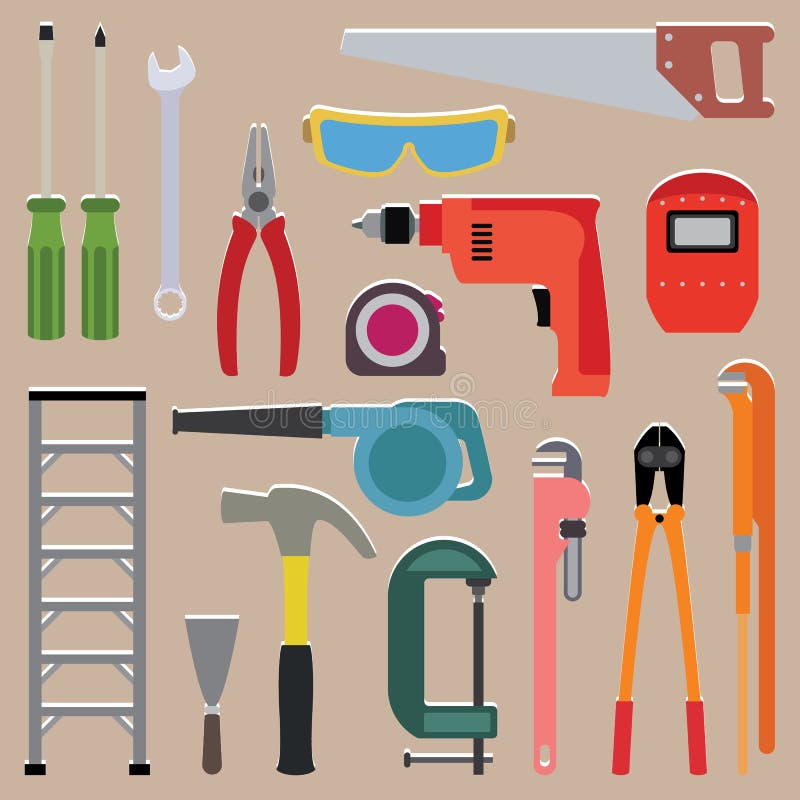 Hand work tools set stock vector. Illustration of hammer - 19685943