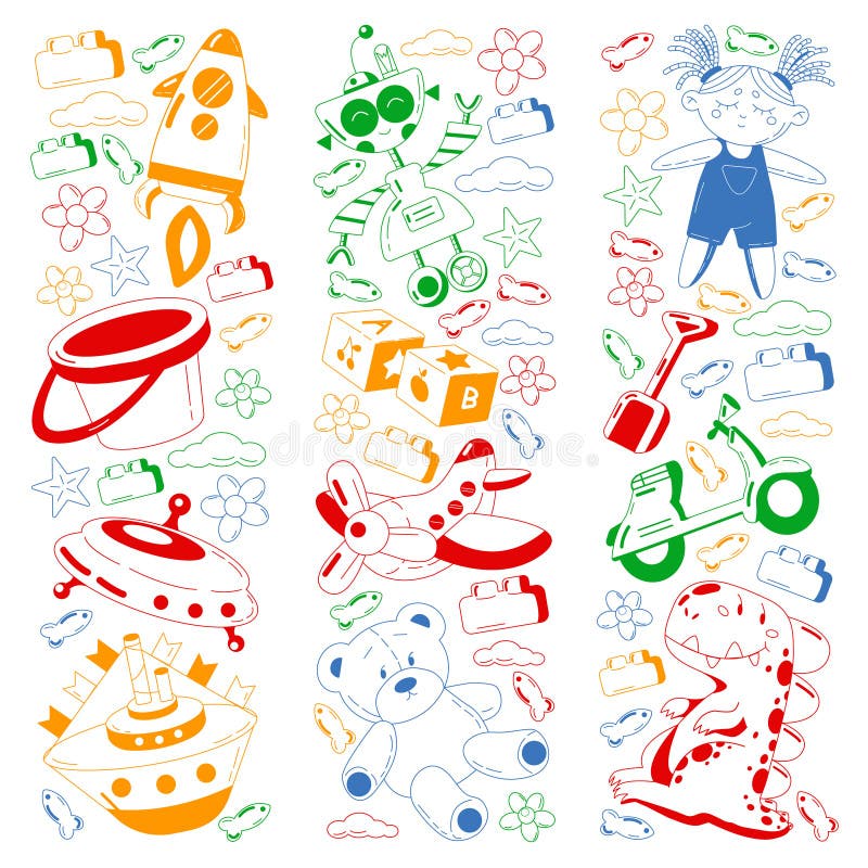 Vector Set with Toys Icons. Pattern for Kindergarten. Stock Vector ...
