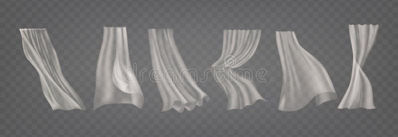 Vector Set of Transparent Sheer Curtains Depicted in Various States of ...