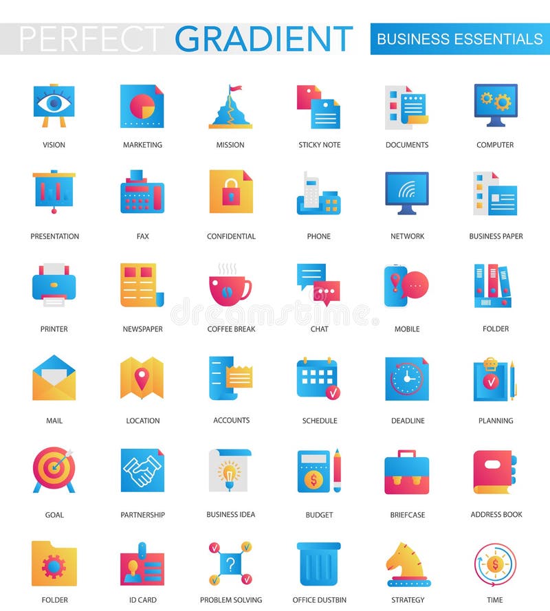 Vector Set of Trendy Flat Gradient Business Essential Icons. Stock ...