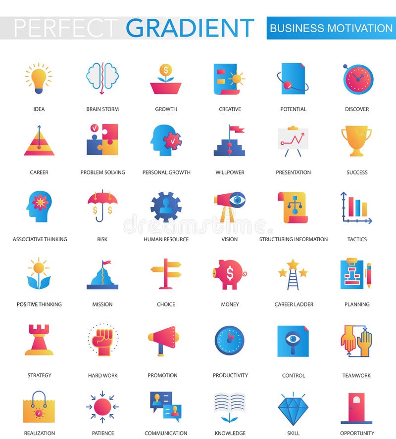 Vector Set of Trendy Flat Gradient Business Motivation Discipline Icons ...