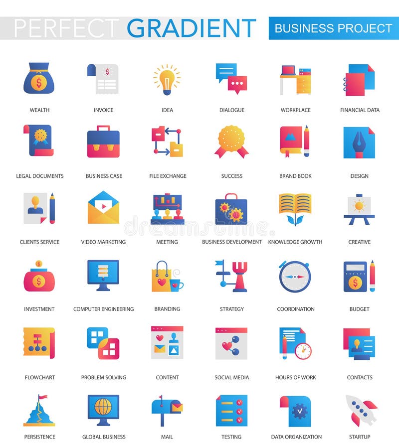 Vector Set of Trendy Flat Gradient Business Project Icons. Stock Vector ...