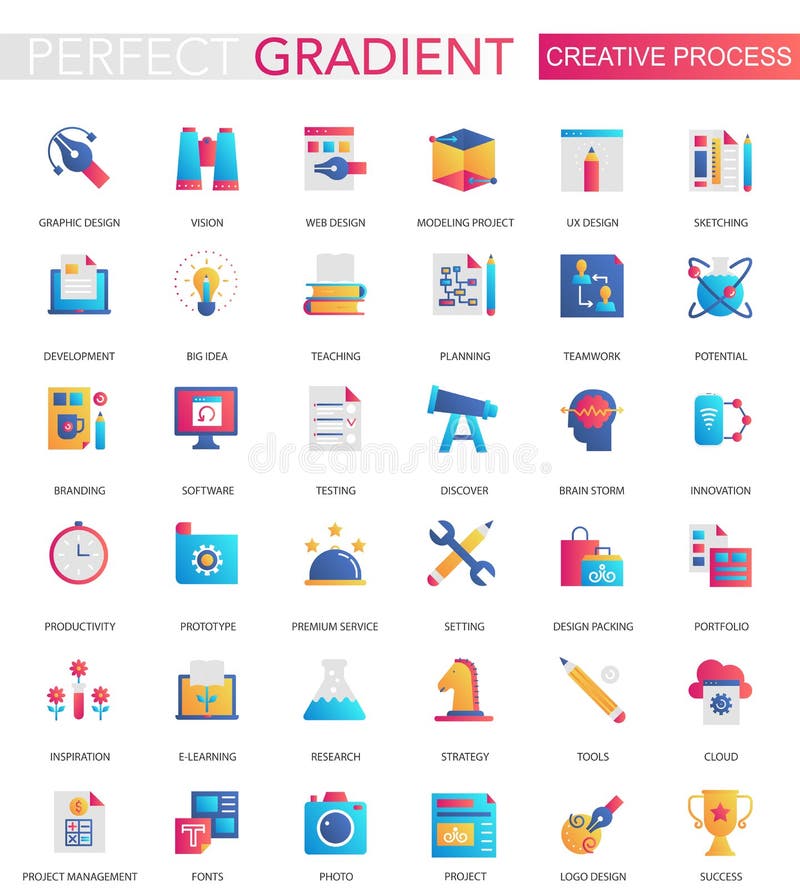 Vector Set of Trendy Flat Gradient of Creative Process Icons. Stock ...