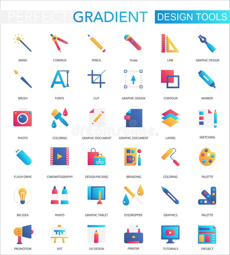 Vector Set of Trendy Flat Gradient Design Development App Tools Icons ...