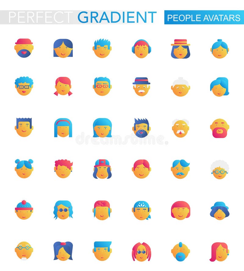 Vector Set of Trendy Flat Gradient People Avatars Icons. Stock Vector ...