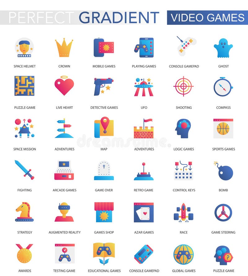 Vector Set of Trendy Flat Gradient Video Games Icons. Stock Vector ...