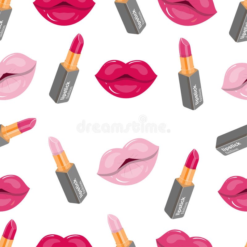 Vector Set of Trendy Lipstick Shades, Stylish Makeup, Pattern with Pink ...