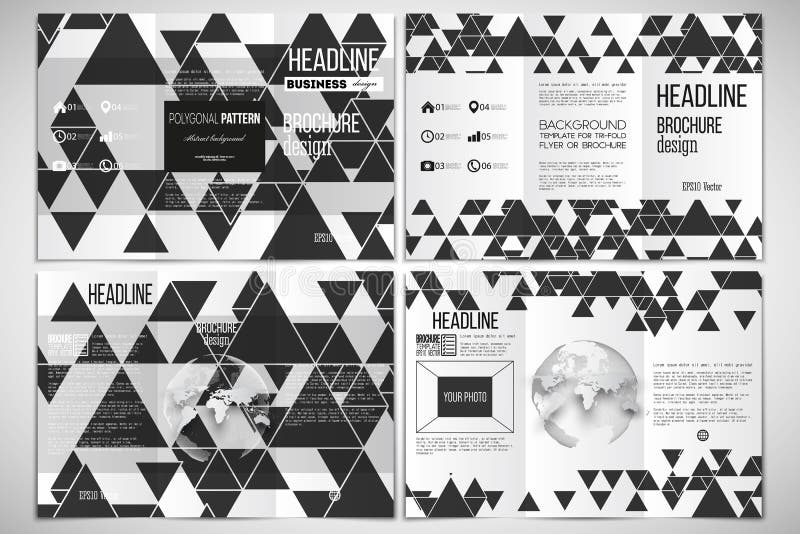 Vector Set of Tri-fold Brochure Design Template. Triangular Pattern ...