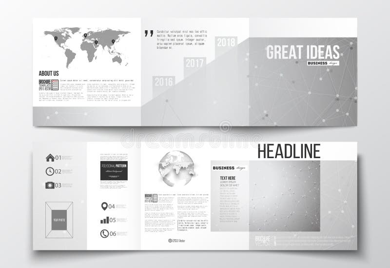 Vector Set of Tri-fold Brochures, Square Design Templates. Molecular ...