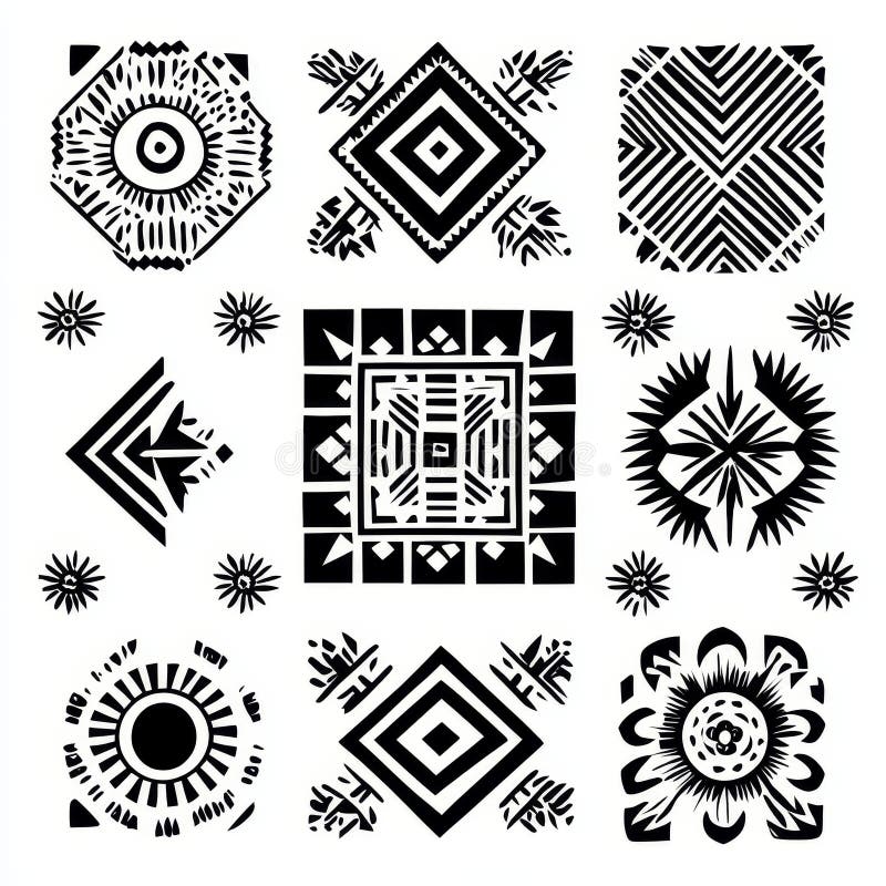Vector Set of Tribal Icons in Black and White Colors. Aztec Style Stock ...