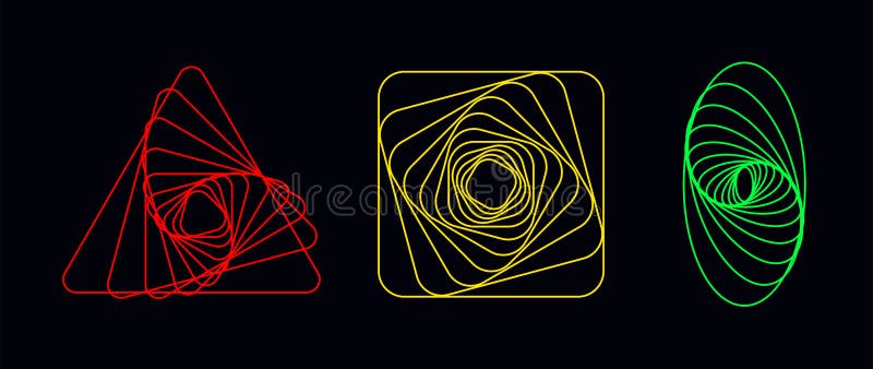 Vector Set of Twisted Colored Geometry Figures. Spirals Fractal Element ...