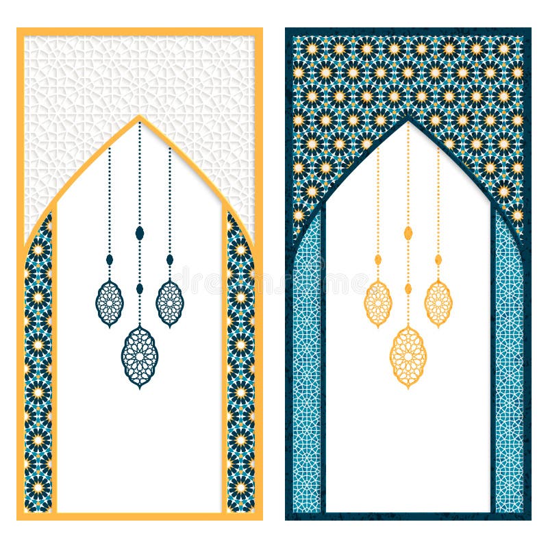Vector Set with Two Arabic Cards with Window Figure Feather Decoration ...