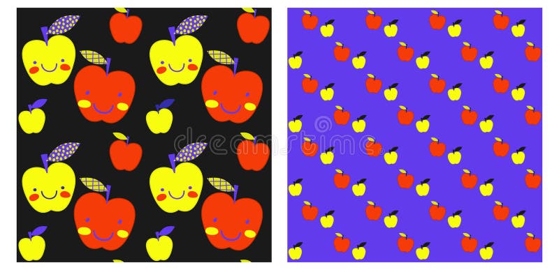Vector Set of Two Bright Seamless Patterns with Cute Apples Stock ...