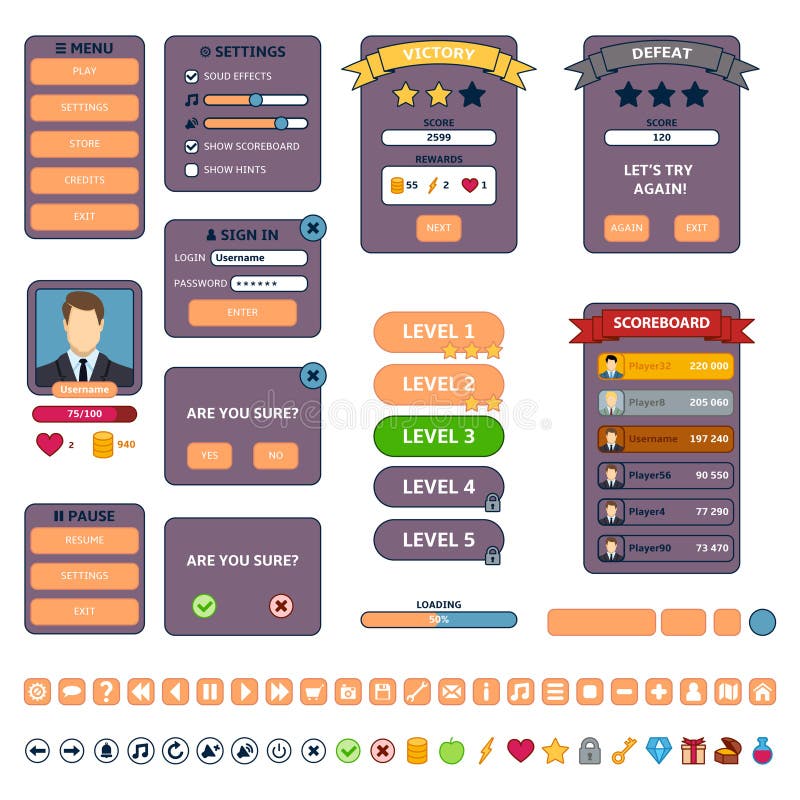Vector Set of UI Elements for Mobile Game Stock Illustration ... Vector Set of UI Elements for Mobile Game Stock Illustration ...