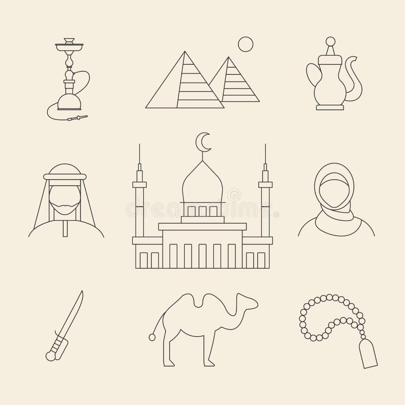 Arabic icons stock vector. Illustration of landmark, architecture ...